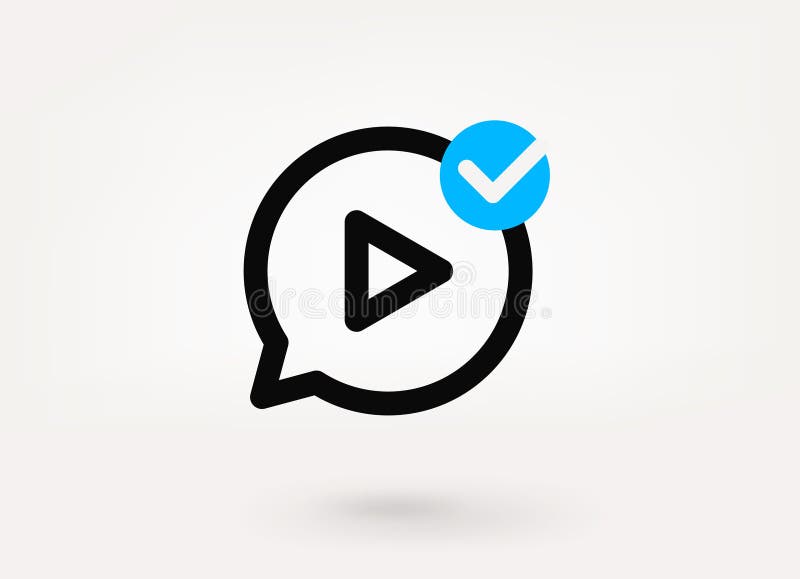 Speech Cloud Pictogram with Play Sign and Approve Check Mark. Linear ...