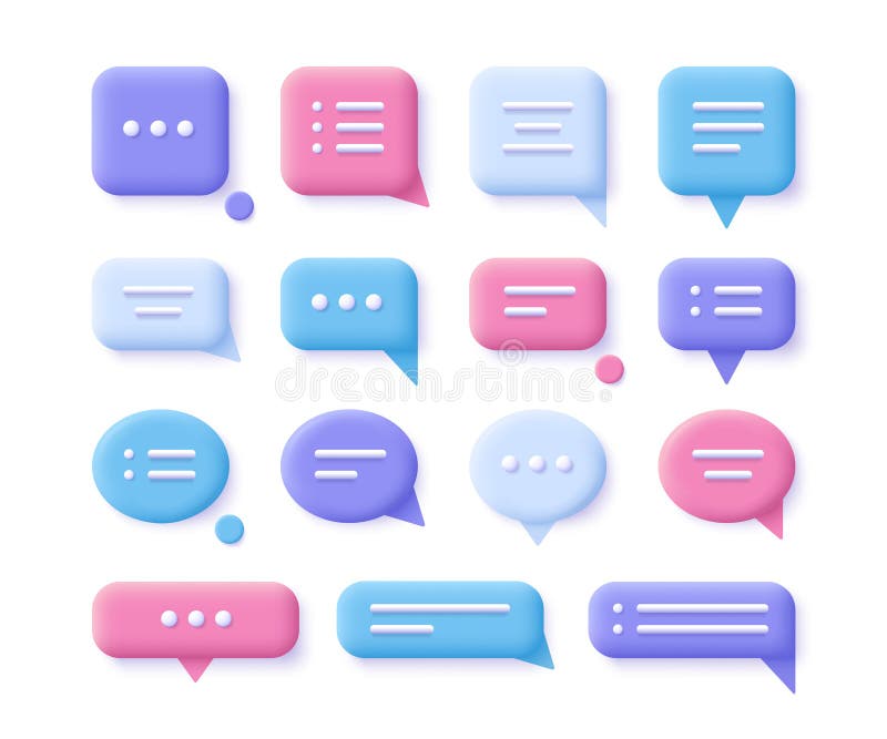 Speech, Communication, Dialogue Bubbles - Realistic Icon Set. 3d Vector ...