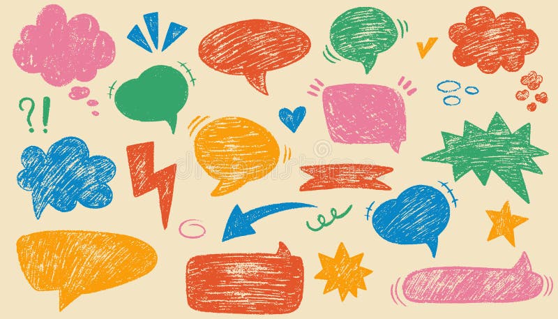 Crayon Frame Speech Bubble Set. Set of Text Boxes and Speech Bubbles ...