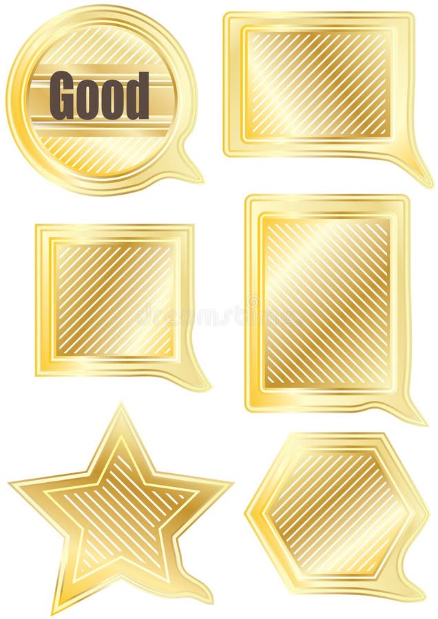 Gold Shield Shape Icons Set. 3D Golden Emblem Signs Isolated on White ...