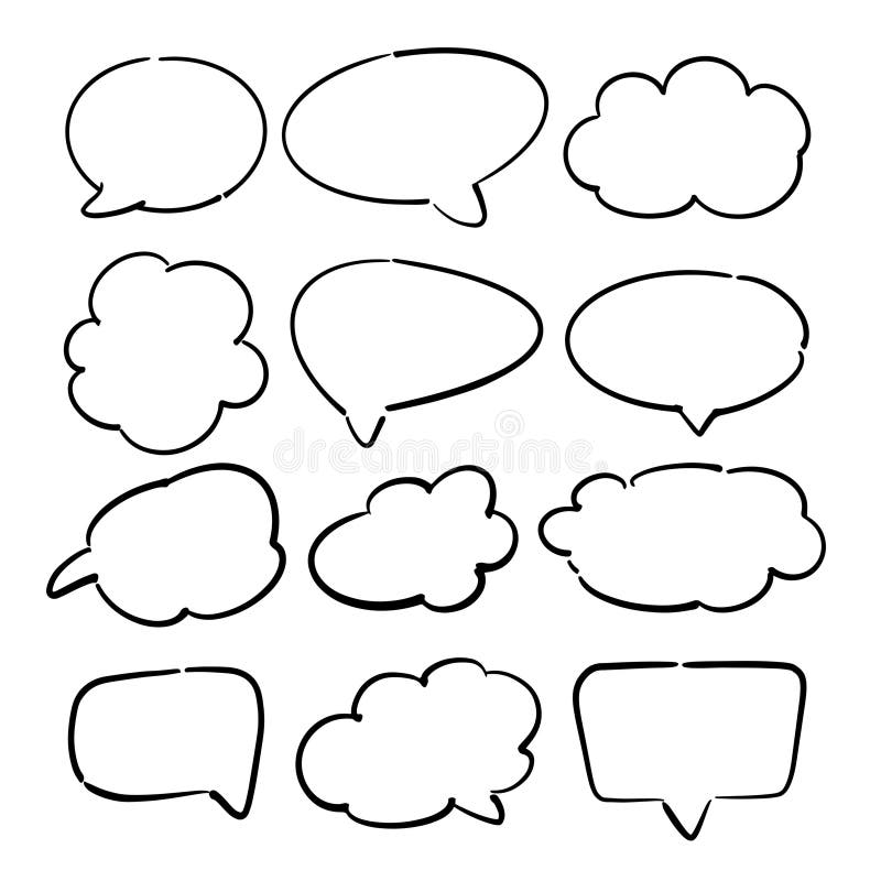 Speech Symbol Talk and Thinking. Bubble with Clouds Thin Line Set Stock ...