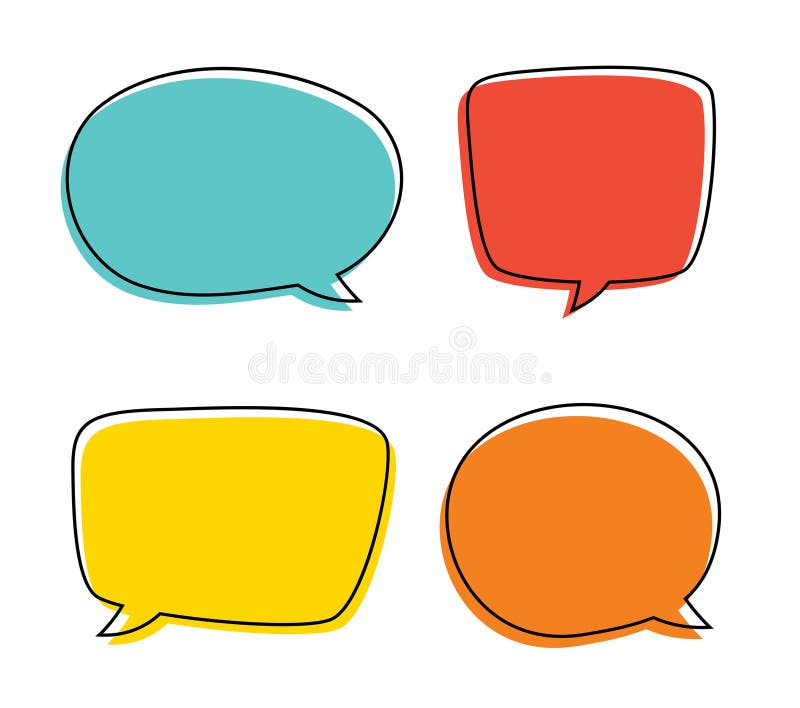 Speech Symbol Talk and Thinking Hand Drawn Style. Bubble with Color and ...