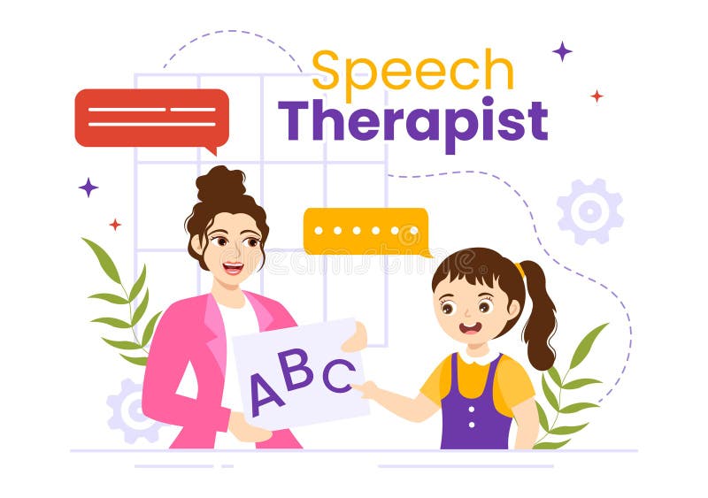 Speech Therapist Vector Illustration with Child Training Basic Language ...