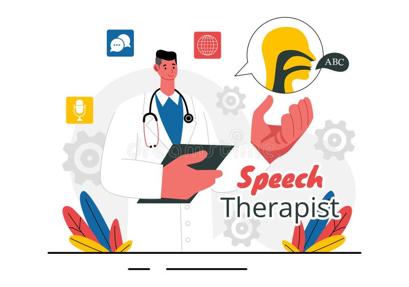 Speech Therapy Vector Illustration Featuring a Therapist Teaching Basic ...