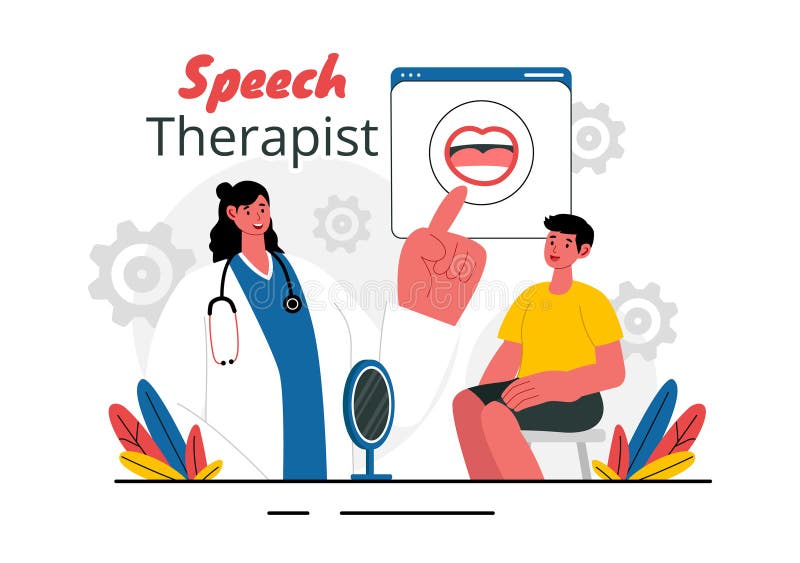 Speech Therapy Vector Illustration Featuring a Therapist Teaching Basic ...
