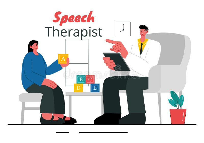 Speech Therapy Vector Illustration Featuring a Therapist Teaching Basic ...