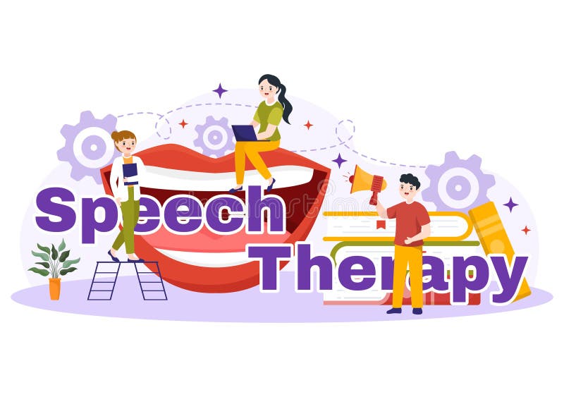 Speech Therapy Vector Illustration with Kids Training Basic Language ...