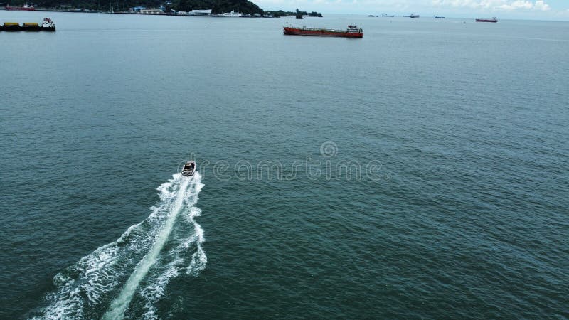 Speed Boat Away in High Speed Remain Its Track on Water Surface Clearly ...