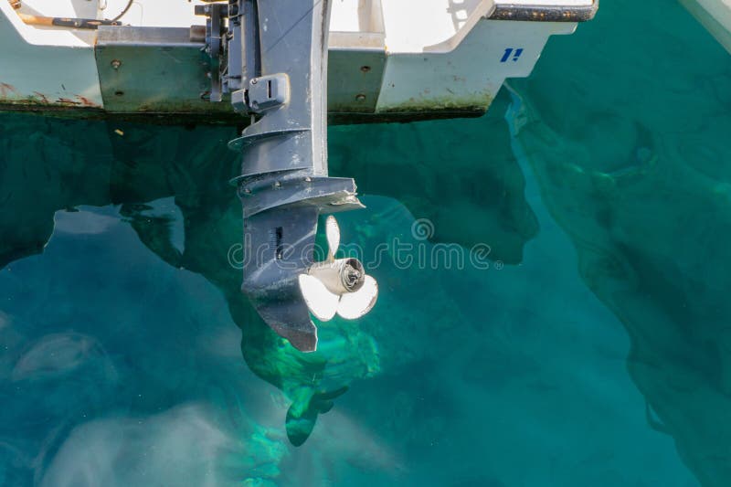 Speed Boat at the Blue Ocean Water. Close Up of Speed Boat Engine and ...