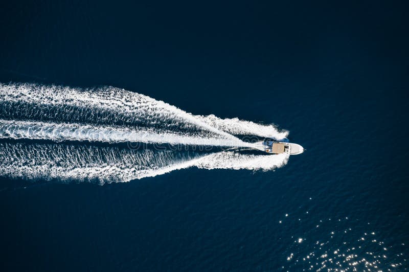 Speed Boat in Mediterranean Sea Stock Photo - Image of aerial, blue ...