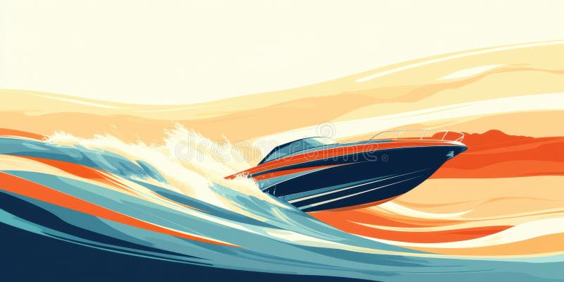 A Speed Boat is in the Middle of a Wave Stock Illustration ...