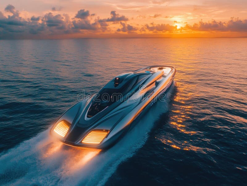 Speed Boat Racing at Sunset Stock Image - Image of speedboat ...