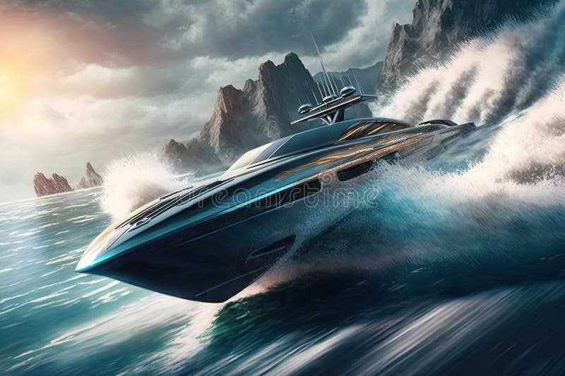 Speed Boat Riding through Smoothly. Generative AI Stock Illustration ...