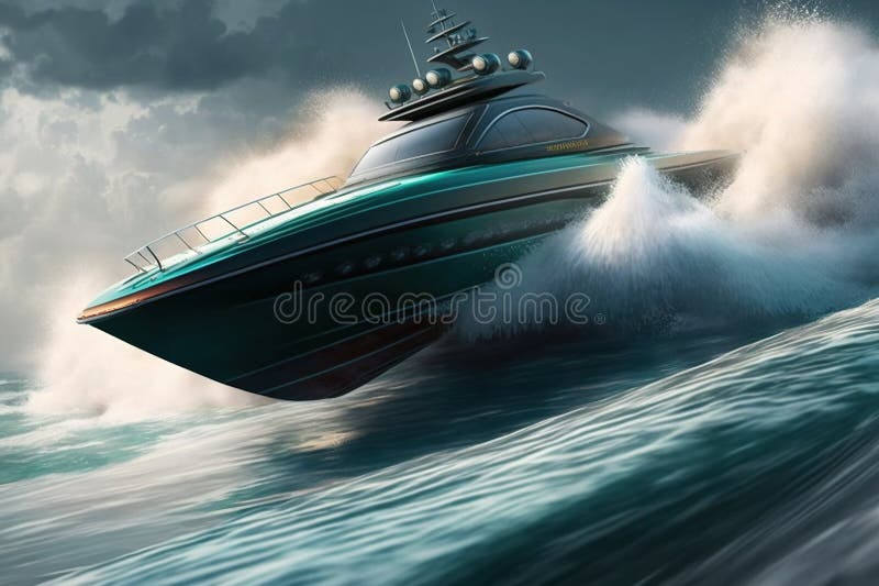 Speed Boat Riding through Smoothly. Generative AI Stock Illustration ...