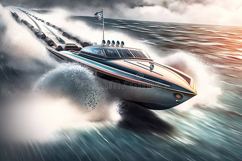Speed Boat Riding through Smoothly. Generative AI Stock Illustration ...