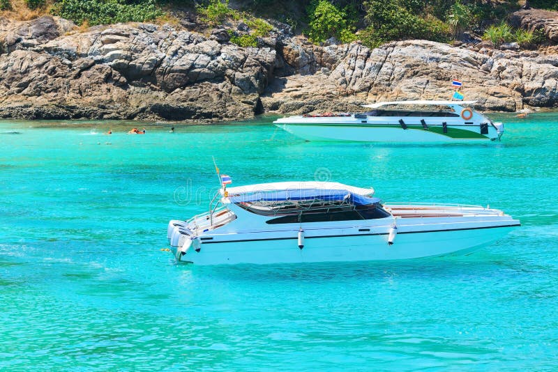 Speed boat on sea. stock photo. Image of life, speedboat - 111364216