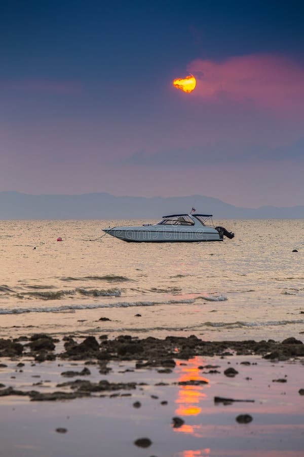 Speed Boat in the Sea on Sunset Background Stock Photo - Image of krabi ...