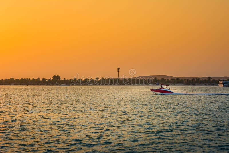 Speed Boat Surfing in Corniche Beach Area Editorial Photography - Image ...