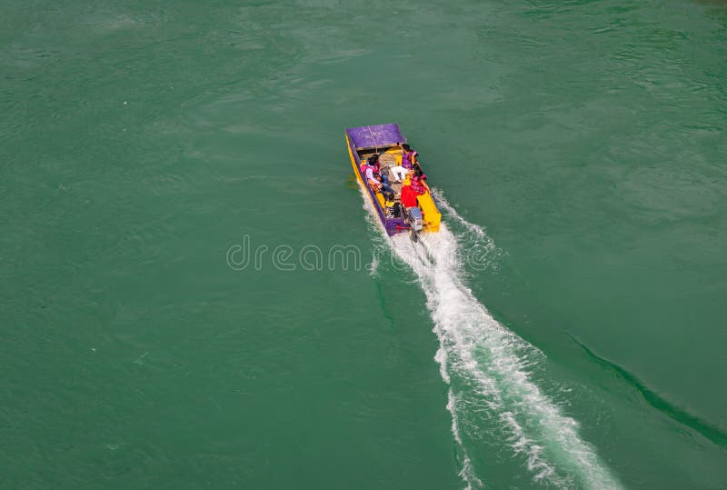Speed Boat with Trails at Ganges River from Top Angle Stock Photo ...