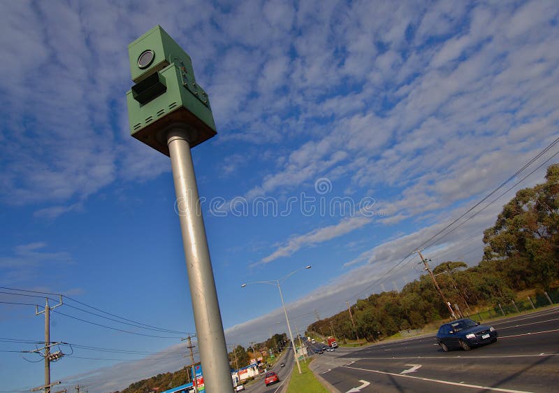 Speed Camera Mounted High on a Pole Stands on the Centre Medium Strip ...