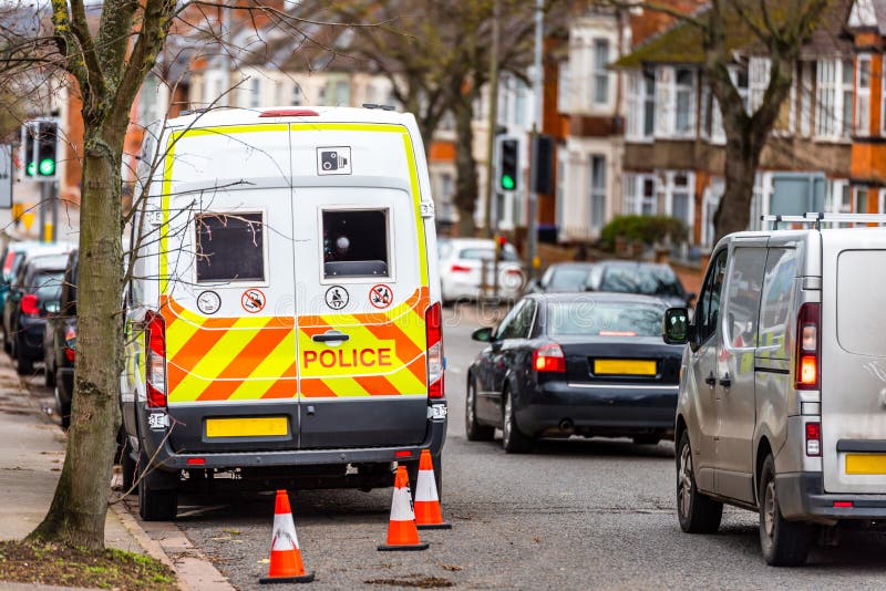 Speed Camera Van on City Road Checking Traffic Speed in the UK Stock ...