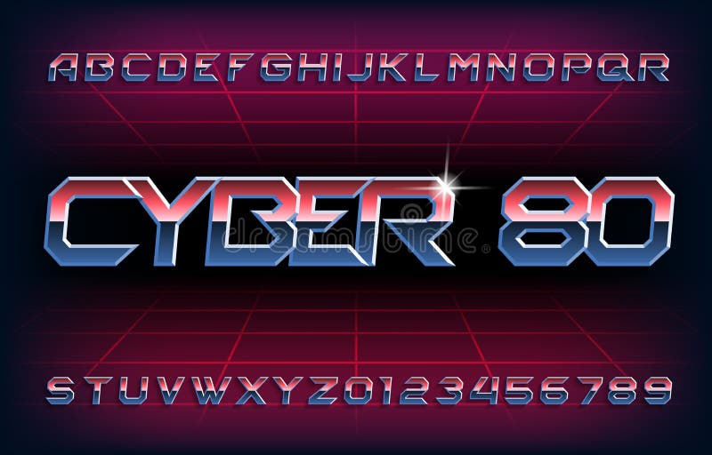 Cyber 80 Alphabet Font. Glowing Retro Letters and Numbers in 80s Style ...