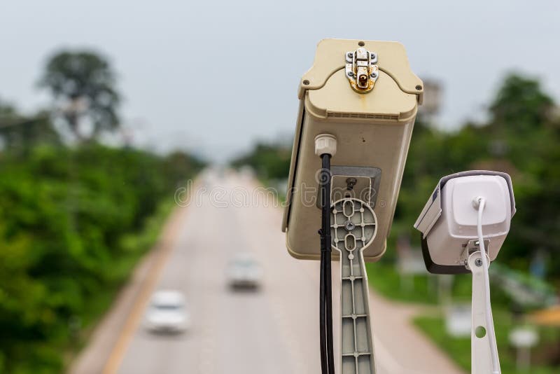Speed Control Camera in the Urban at Bridge Crossing Stock Image ...