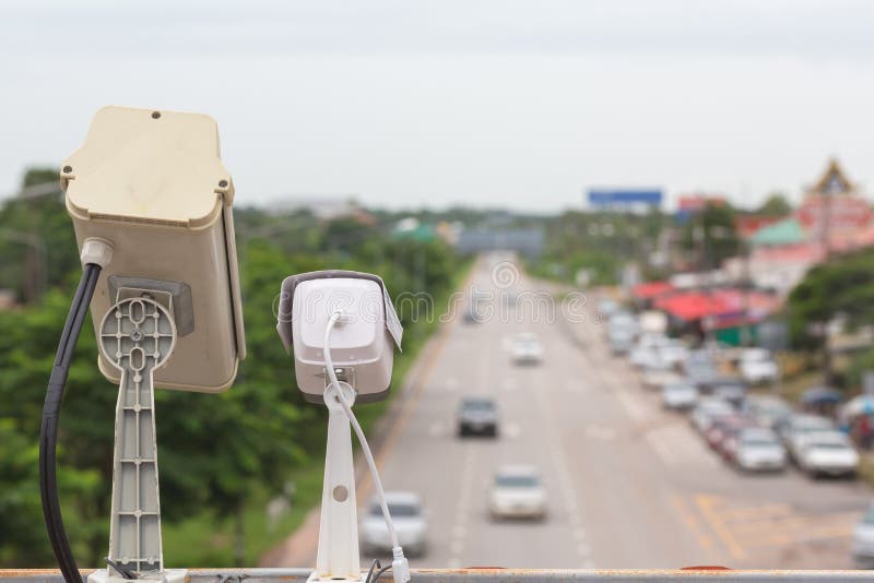 Speed Control Camera in the Urban at Bridge Crossing Stock Photo ...