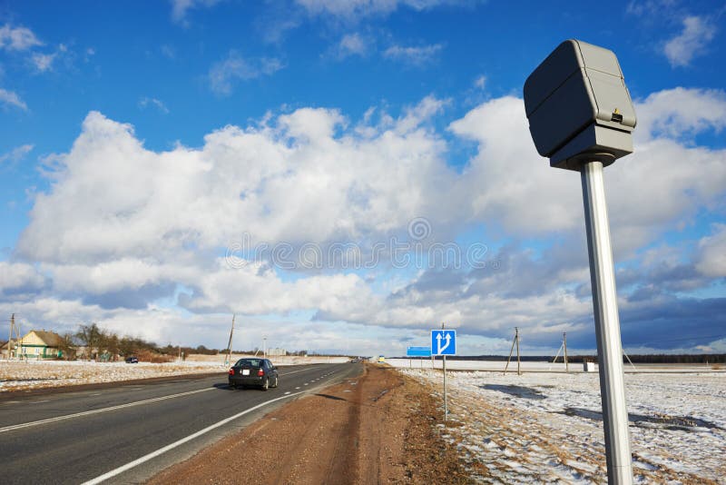 Two Radar Camera on the Side of the Road To Record the Speed of ...