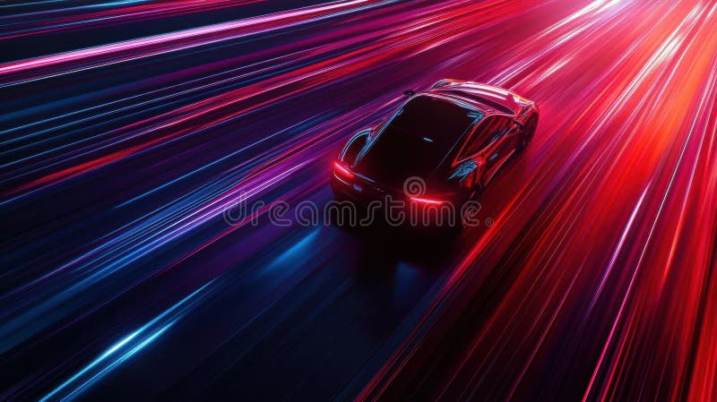 Speed Demon, Black Car Zooming through Neon Lights Stock Image - Image ...