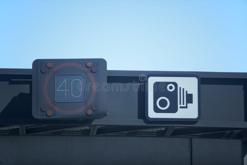 Speed Detector Next To Speed Camera Warning Sign Stock Photo - Image of ...
