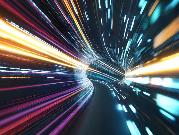 Speed of Digital Transformation, Light Trails Zooming through Data ...