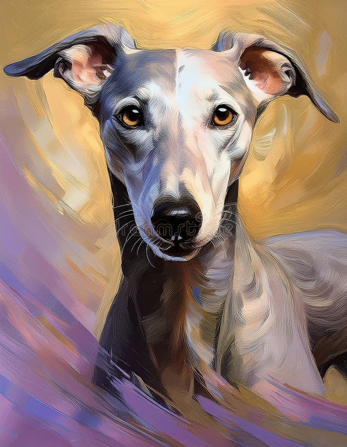 Modern Impressionist Greyhound Portrait Showcasing Movement Stock ...