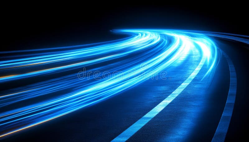 Speed of Light Highway Dynamic Trails of Blue on a Dark Night, Modern ...