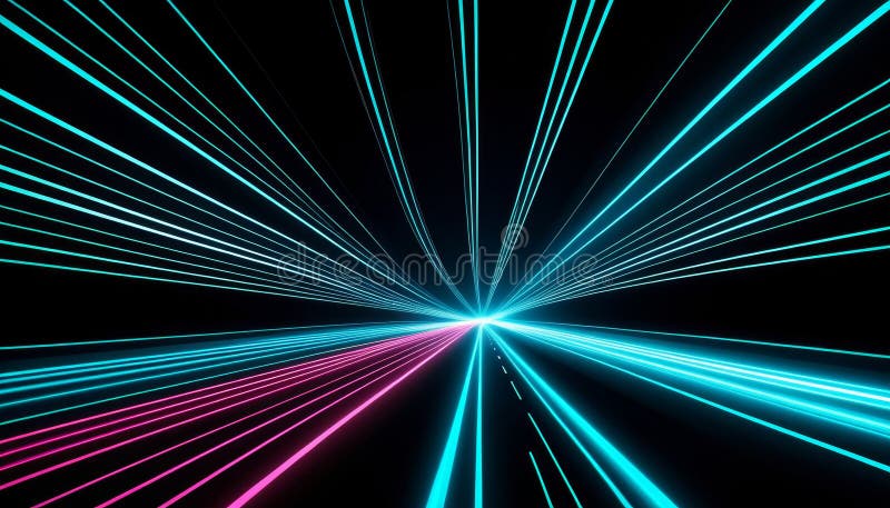 Speed of Light Lines with Neon Road Effect on Black Background Stock ...