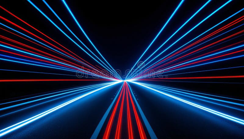 Speed Light Road Lines with Neon Effect in Blue and Red Stock Image ...