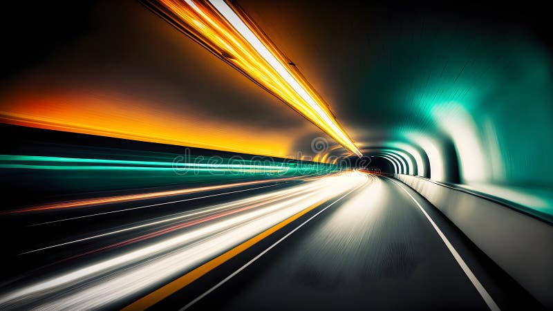 Speed Light Trail in Empty Highway Tunnel, Neural Network Generated Art ...