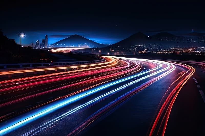Speed Light Trails Path through City and Motion Effect, High Speed ...