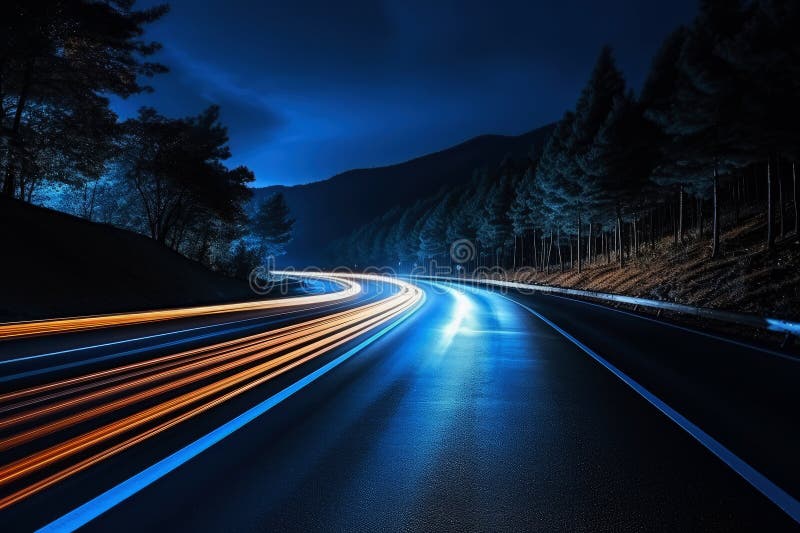 Speed Light Trails Path through City and Motion Effect, High Speed ...