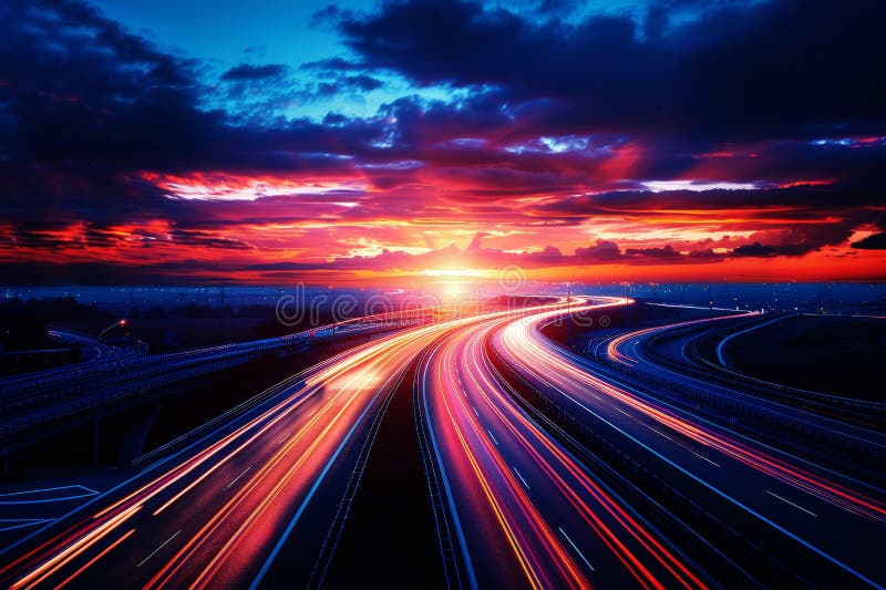 Speed Light Trails Path through Urban and Motion Effect, High Speed ...