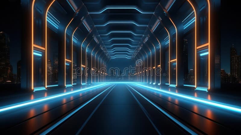Speed Light Tunnel through the City. Neon and Light Glowing on Dark ... Speed Light Tunnel through the City. Neon and Light Glowing on Dark ...