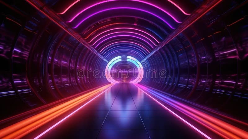 Speed Light Tunnel through the City. Neon and Light Glowing on Dark ... Speed Light Tunnel through the City. Neon and Light Glowing on Dark ...