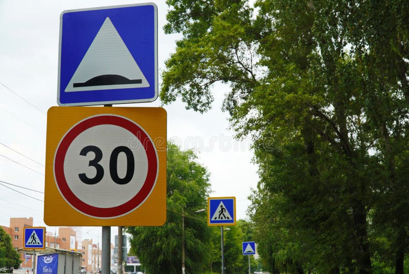 Speed Limit 30 Mile Per Hour Sign Post Stock Photo - Image of color ...