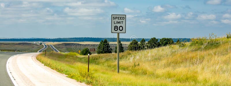 Speed Limit 80 MPH Sign on Interstate 90 in Wyoming Stock Image - Image ...