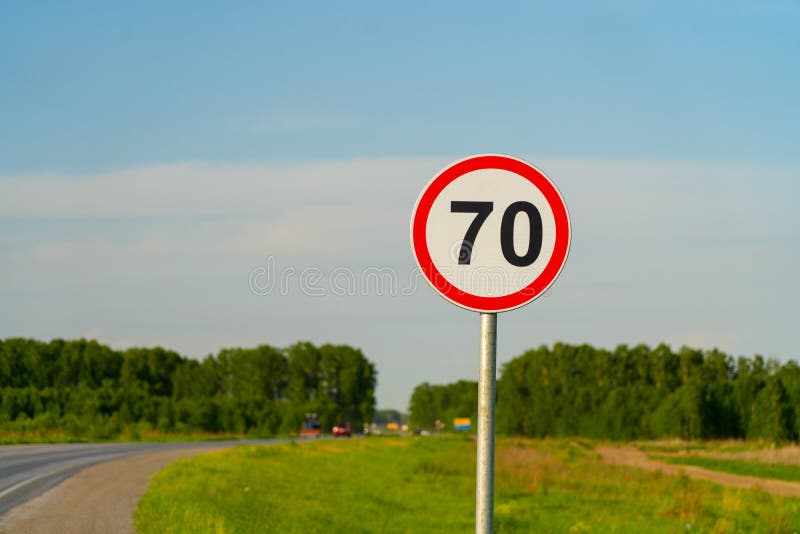 70 speed limit road sign stock photo. Image of highway - 210436220