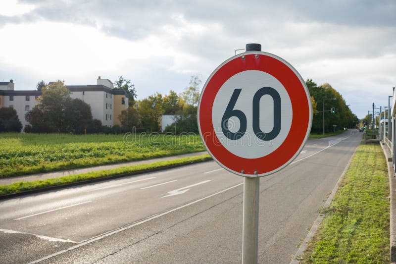 Speed Limit Road Sign 60 Km Per Hour Stock Photo - Image of outdoors ...