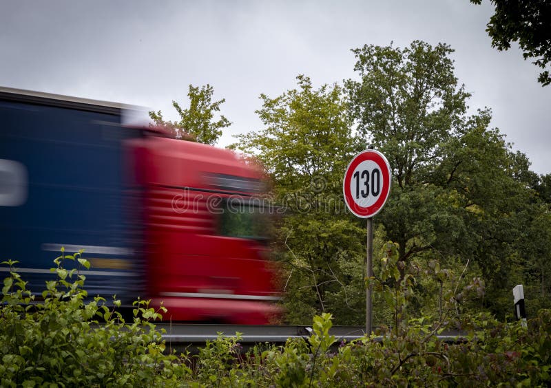 Speed Limit Sign 130 at Autobahn, Highway Germany Stock Photo - Image ...