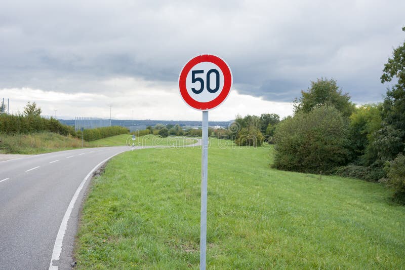 Speed Limit Sign 50 Km Per Hour Stock Photo - Image of clear, spaces ...