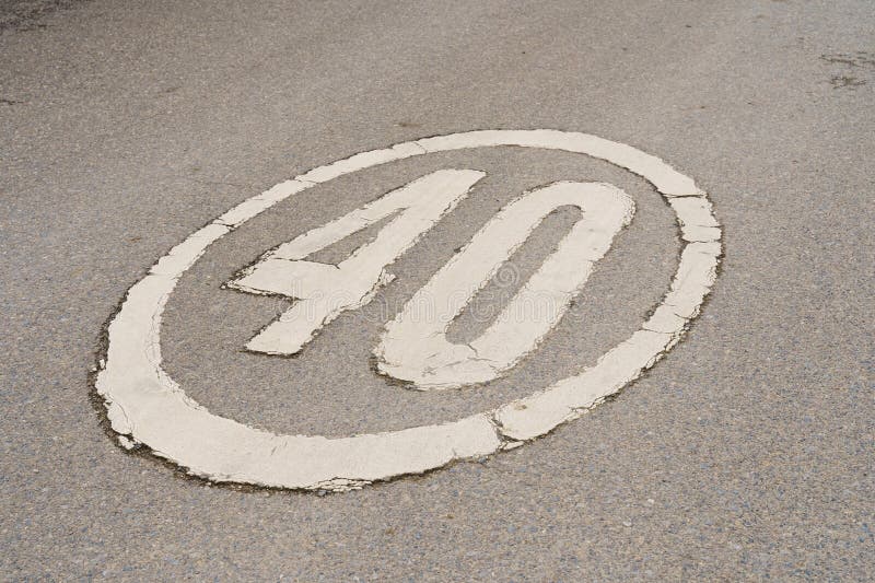 The Speed Limit Sign is Painted on the Road with White Paint. Stock ...