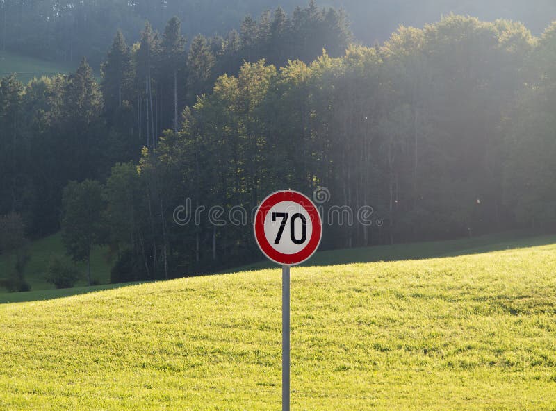 Speed Limit Sign 70 in Rural Area Stock Image - Image of hour, traffic ...